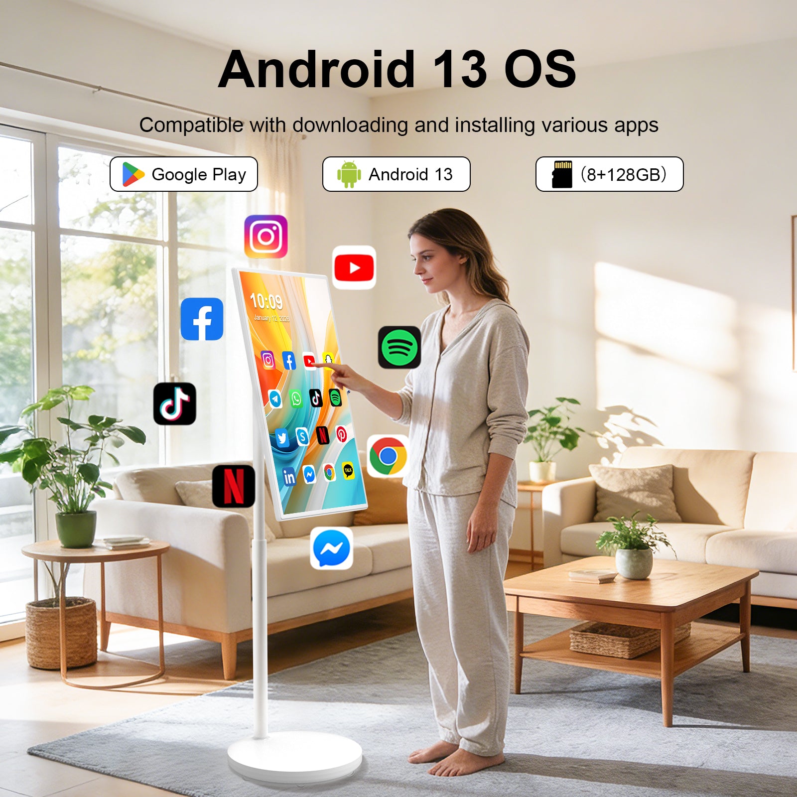 S4 Portable TV on Wheels 32" Touch Screen with Buit-in Camera, Android ...