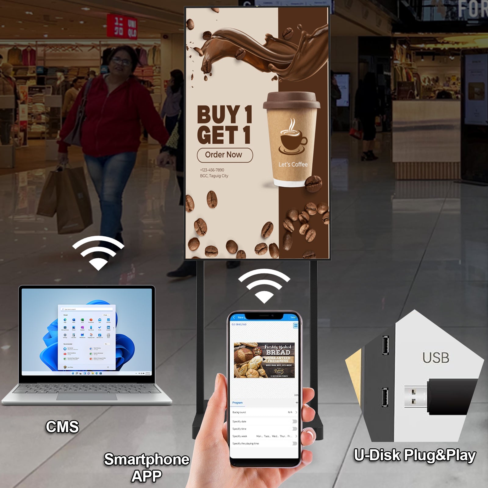 Indoor Floor Standing Window Digital Signage, Slim Frameless Advertisi ...