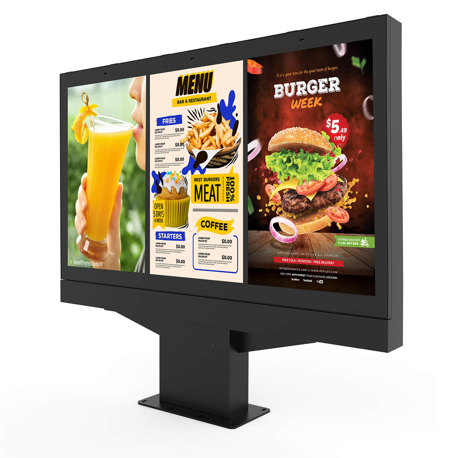 Outdoor Digital Menu Board with 2500nits Brightness and Drive Thru Men ...